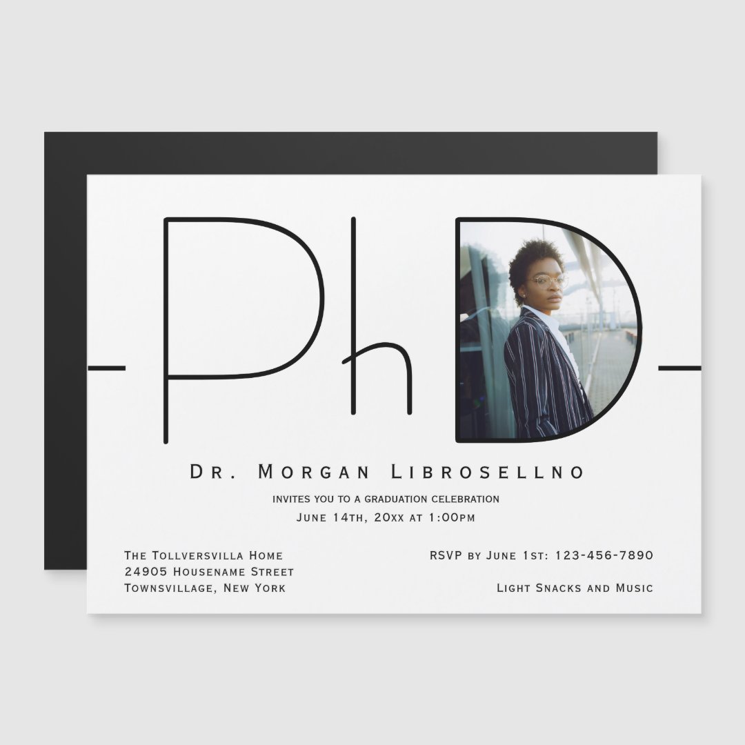 Modern Photo PhD Graduation Magnetic Invitation | Zazzle