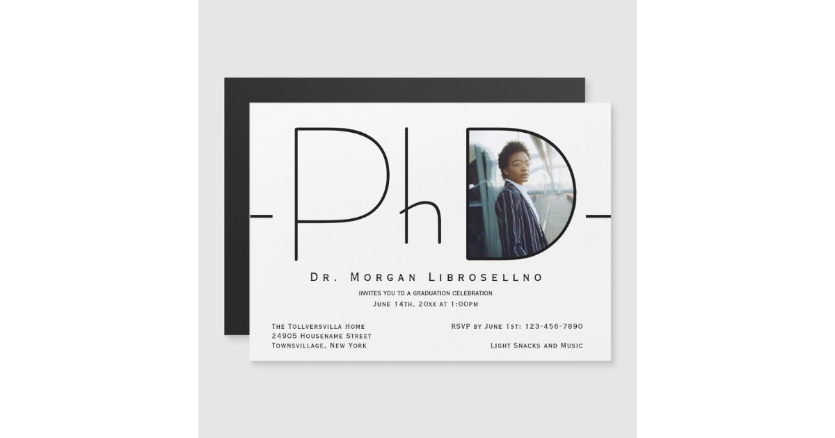 Modern Photo PhD Graduation Magnetic Invitation | Zazzle