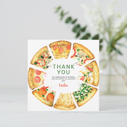 Modern Photo Pizza Birthday Party Thank You Card | Zazzle
