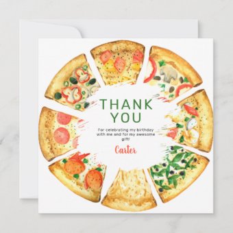 Modern Photo Pizza Birthday Party Thank You Card | Zazzle