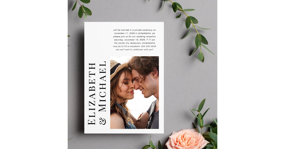 Modern Photo Post Elopement Wedding Reception Invitation | Zazzle