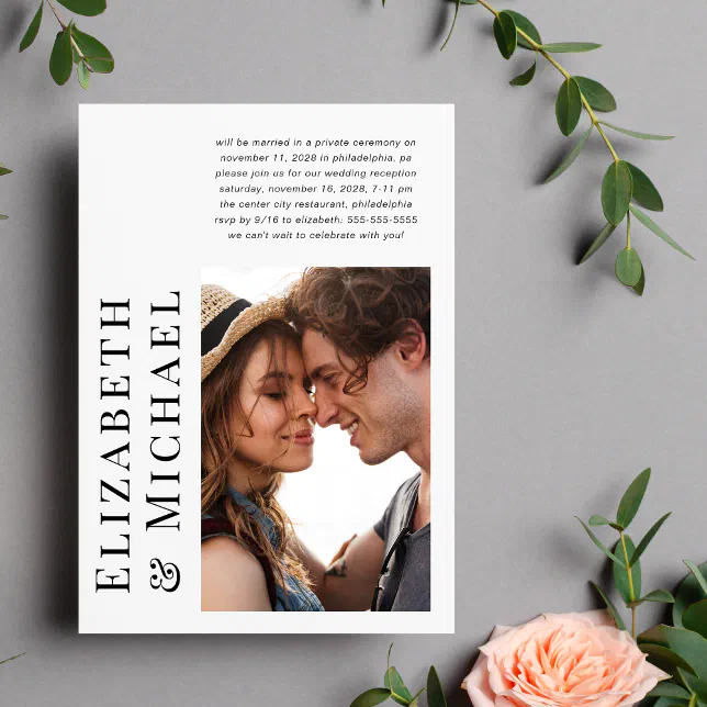 Modern Photo Post Elopement Wedding Reception Invitation | Zazzle