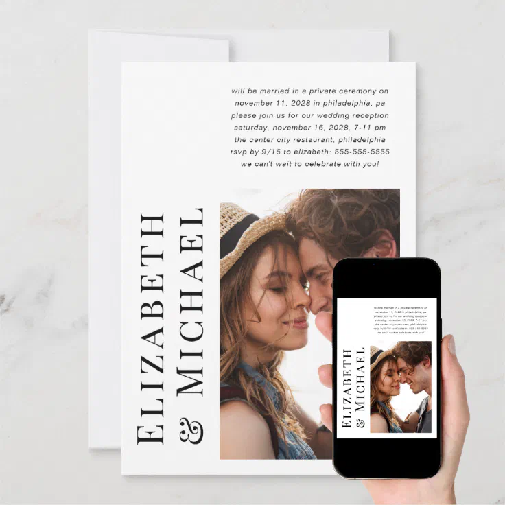 Modern Photo Post Elopement Wedding Reception Invitation | Zazzle