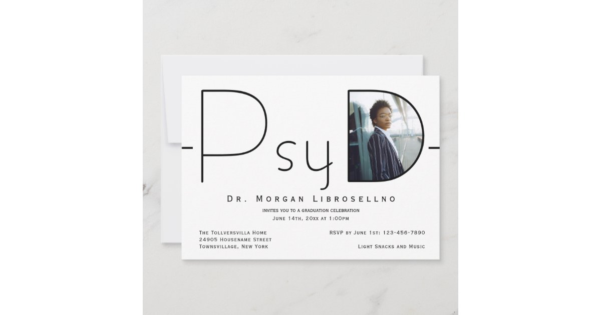 Modern Photo PsyD Graduation Invitation | Zazzle