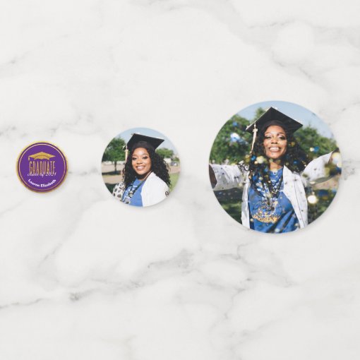 Modern Photo Purple Gold Graduation Table Confetti | Zazzle