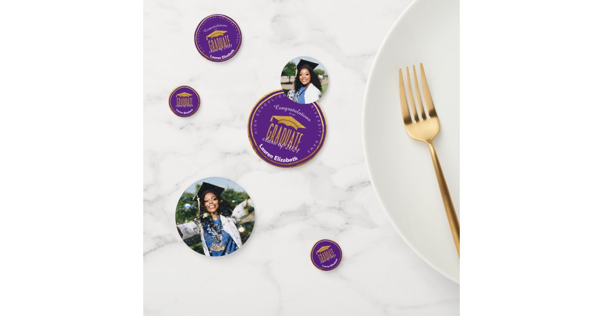Modern Photo Purple Gold Graduation Table Confetti | Zazzle