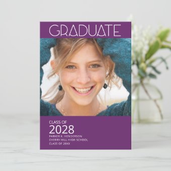 Modern Photo Purple Graduation Party Invitation | Zazzle