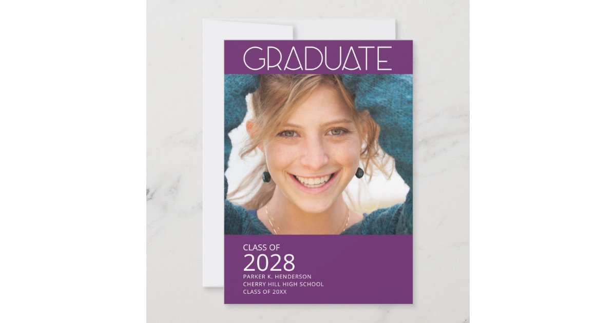 Modern Photo Purple Graduation Party Invitation | Zazzle