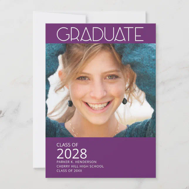 Modern Photo Purple Graduation Party Invitation | Zazzle