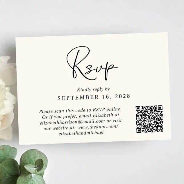 Modern Photo QR Code Cream Wedding RSVP Card | Zazzle