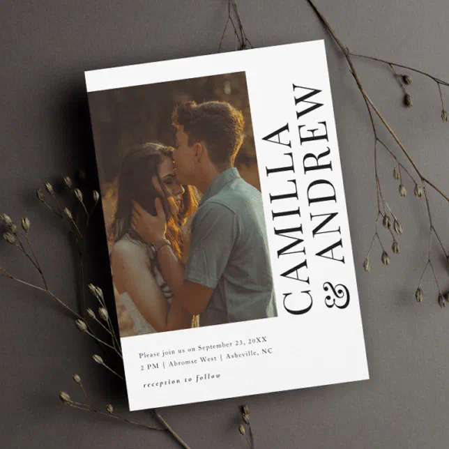 Modern Photo QR code RSVP Wedding Invitation | Zazzle