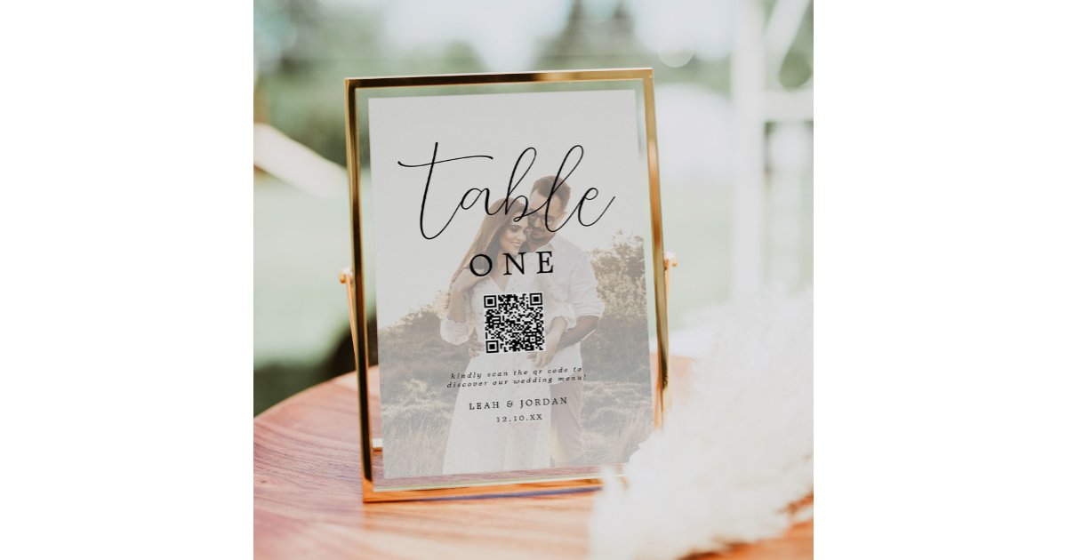 Modern Photo QR Code Wedding Menu Table Number | Zazzle