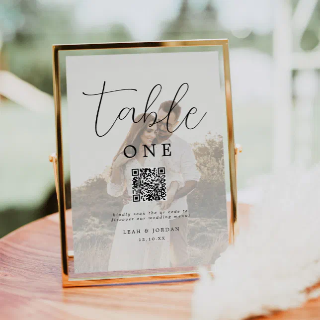 Modern Photo QR Code Wedding Menu Table Number | Zazzle