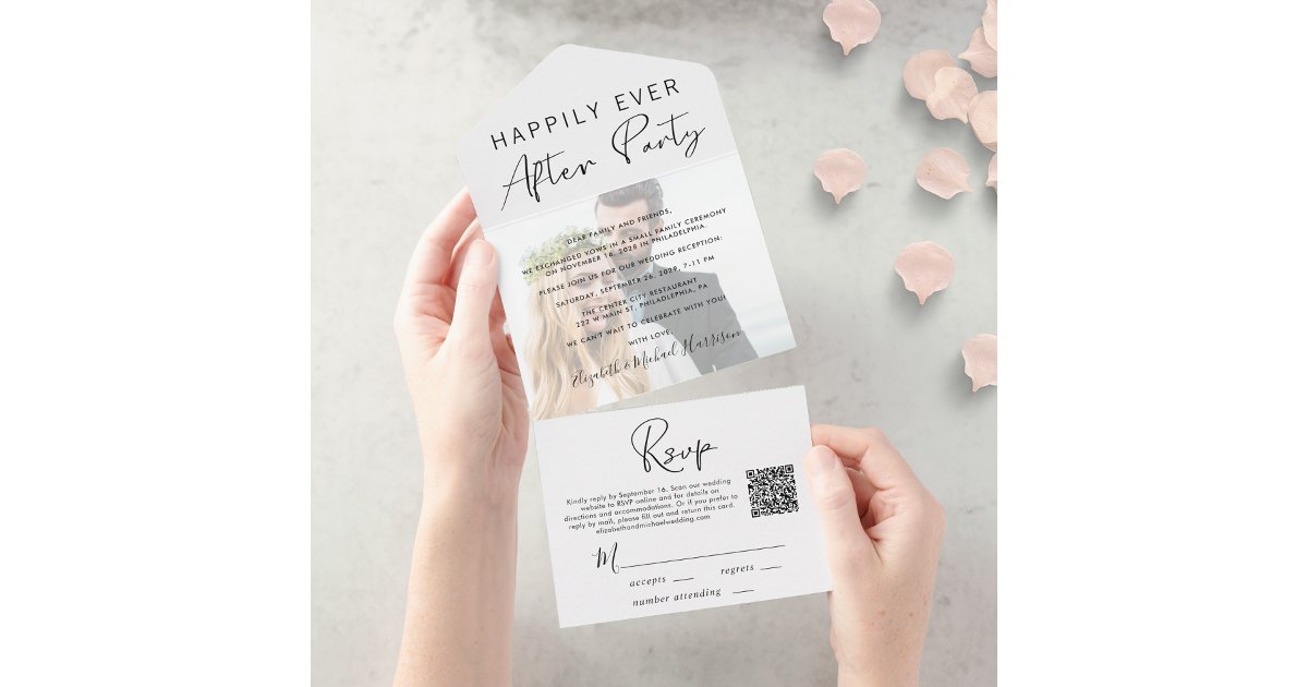 Modern Photo QR Code Wedding Reception All In One Invitation | Zazzle