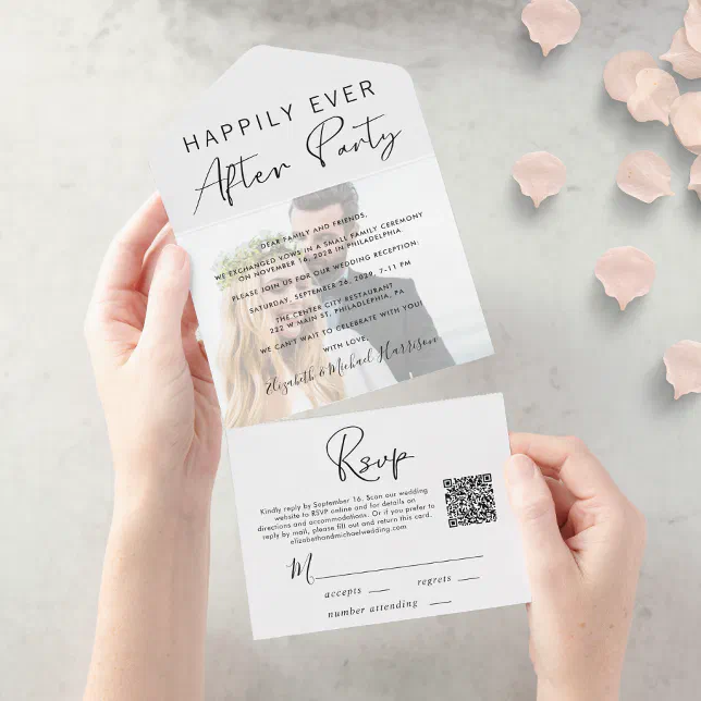Modern Photo QR Code Wedding Reception All In One Invitation | Zazzle