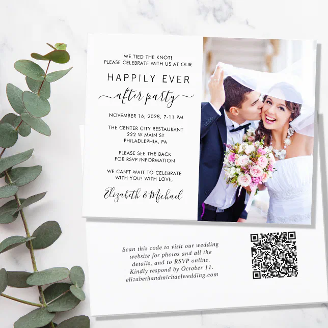 Modern Photo QR Code Wedding Reception Invitation | Zazzle