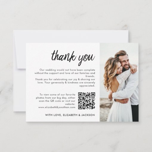 Modern photo qr code wedding thank you card | Zazzle
