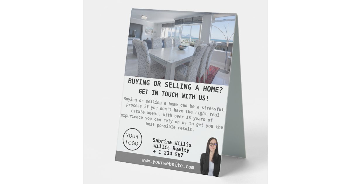 Modern Photo Real Estate Agent Custom Table Tent Sign | Zazzle
