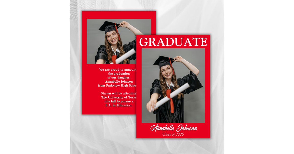 Modern Photo Red Graduation Announcement | Zazzle