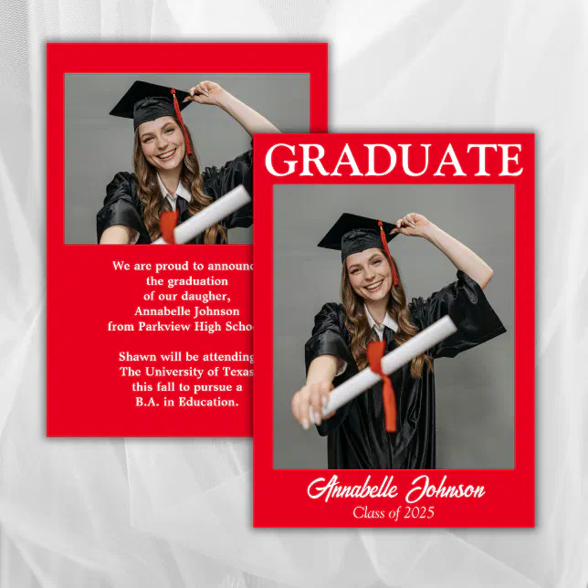 Modern Photo Red Graduation Announcement | Zazzle