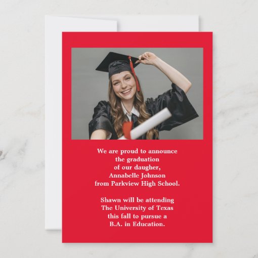 Modern Photo Red Graduation Announcement | Zazzle