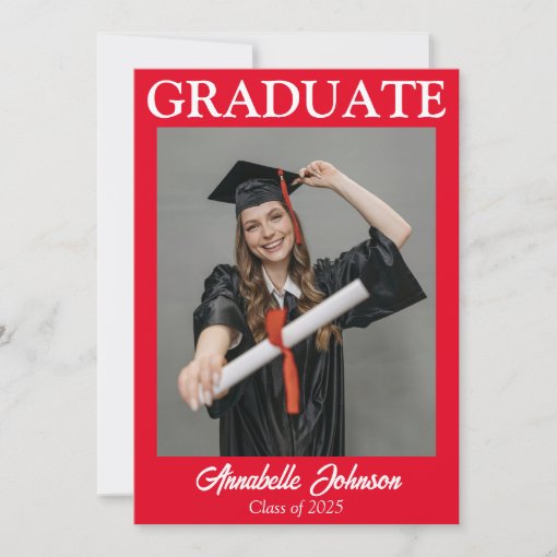 Modern Photo Red Graduation Announcement | Zazzle