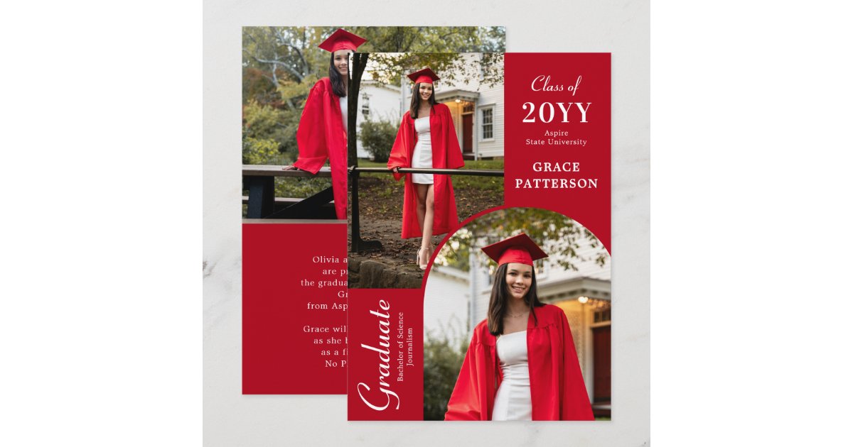 Modern Photo Red White Graduation Announcement | Zazzle