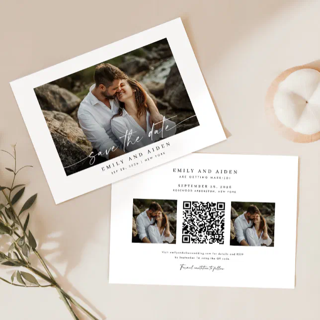 Modern Photo Save The Date With Qr Code | Zazzle