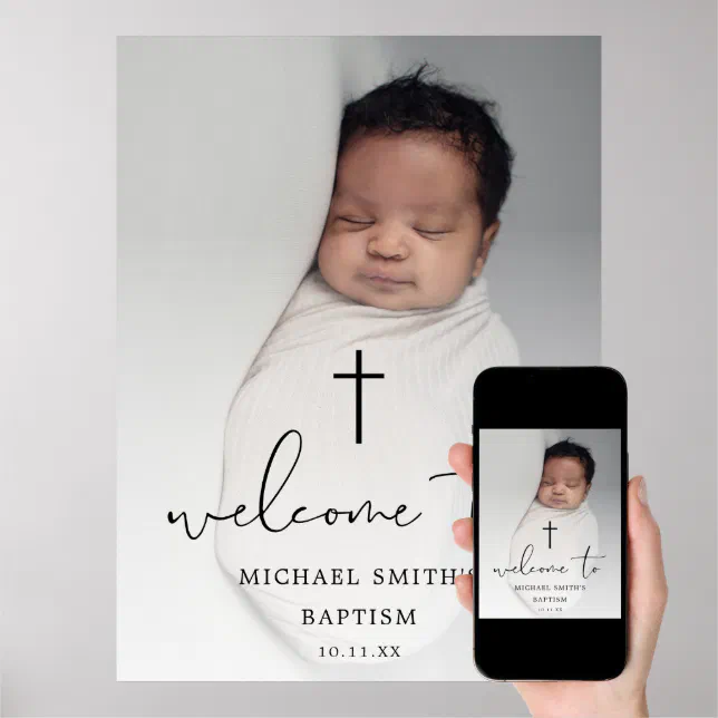 Modern Photo Script Baptism Welcome Sign | Zazzle