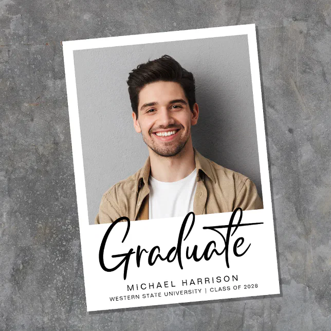 Modern Photo Script Graduation Announcement | Zazzle