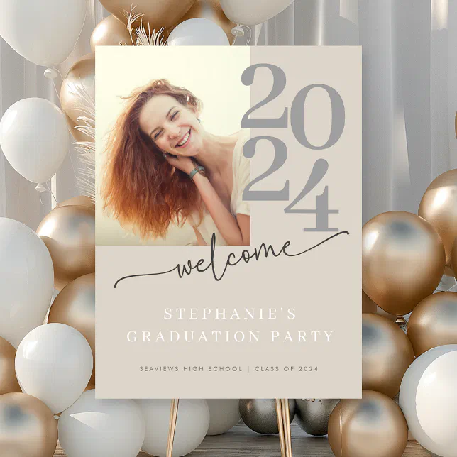 Modern Photo Script Graduation Party Welcome Poster | Zazzle
