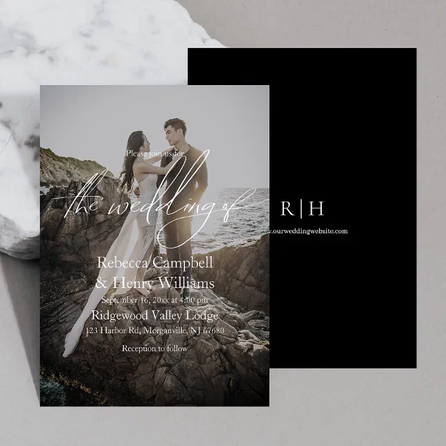 Modern Photo Script Monogram Elegant Wedding Invitation | Zazzle