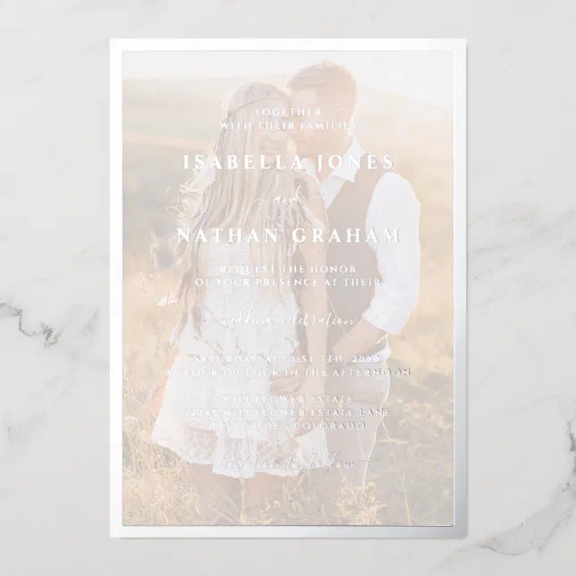 Modern Photo Silver Wedding Foil Invitation | Zazzle