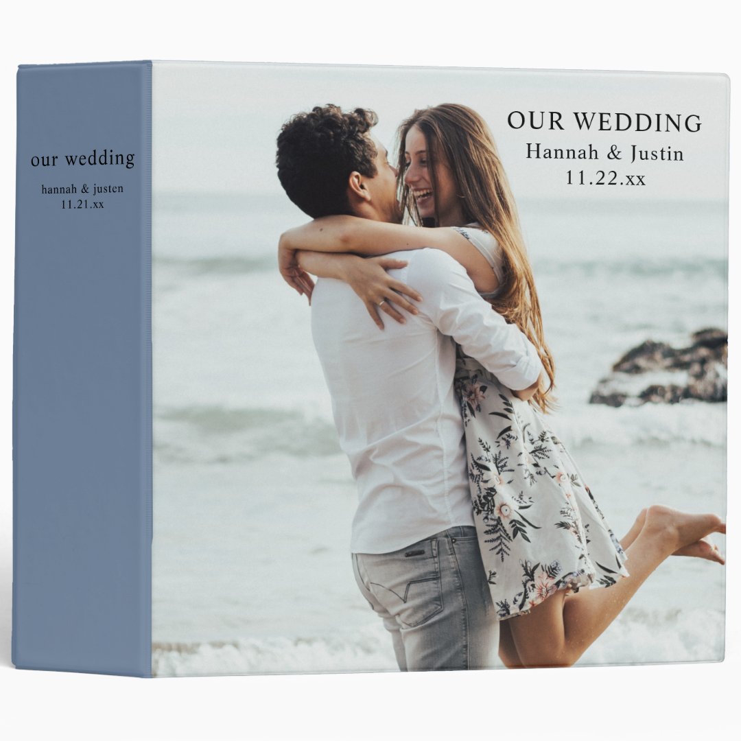 Modern Photo Simple Dusty Blue Wedding Planner 3 R 3 Ring Binder | Zazzle