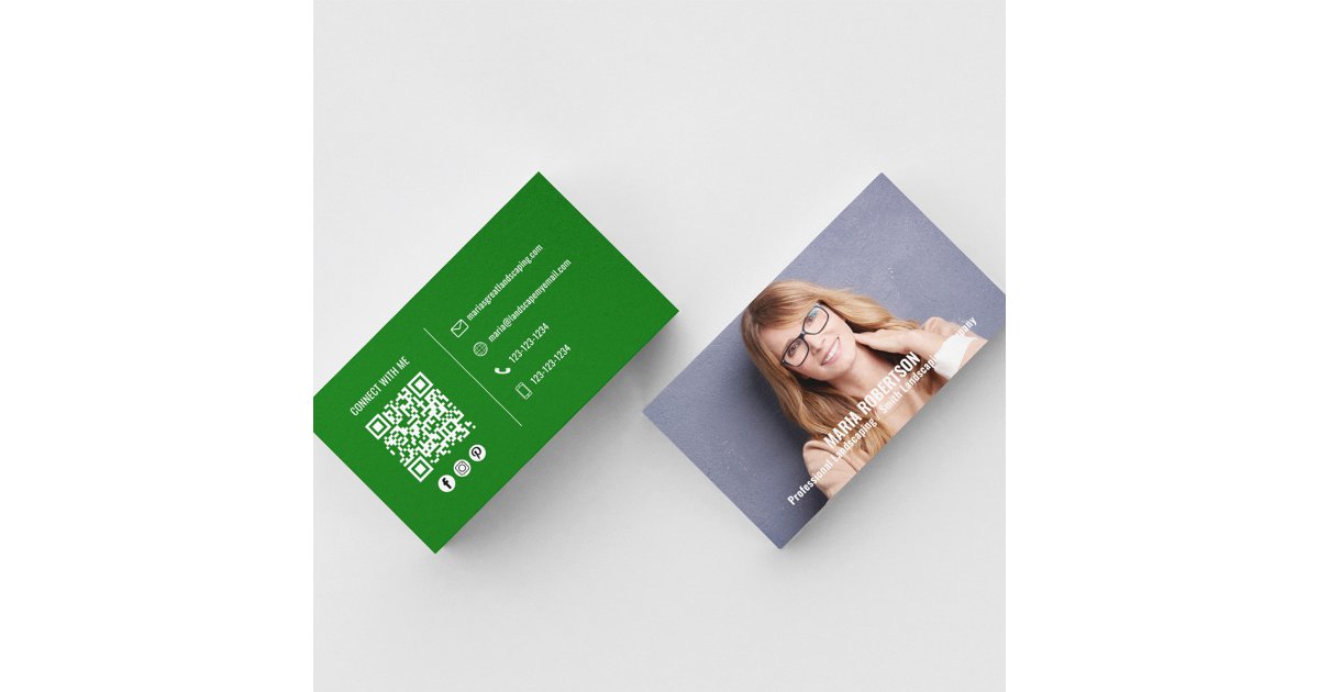 Modern Photo Simple Green QR Code Social Media Business Card | Zazzle