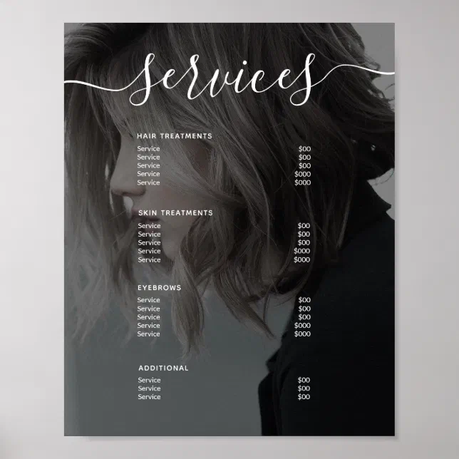 Modern Photo Simple Salon Service Menu Price List Poster | Zazzle