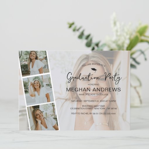Modern Photo Strip Collage Graduation Party Invitation | Zazzle