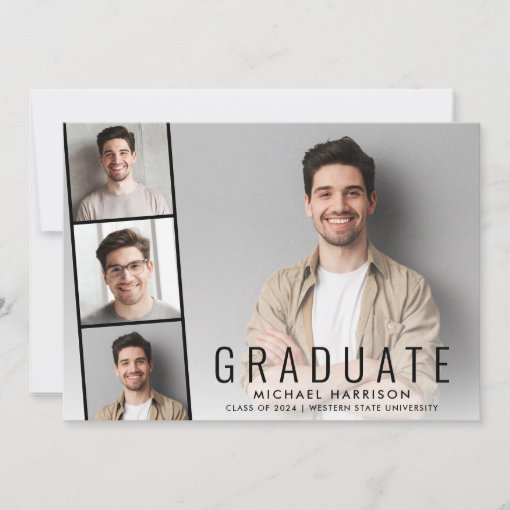 Modern Photo Strip Simple Graduation Announcement | Zazzle