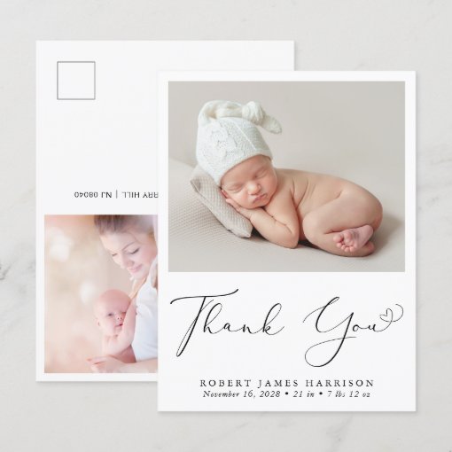Modern Photo Thank You Birth Announcement Postcard | Zazzle