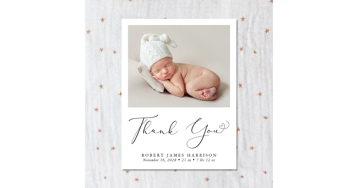 Modern Photo Thank You Birth Announcement Postcard | Zazzle