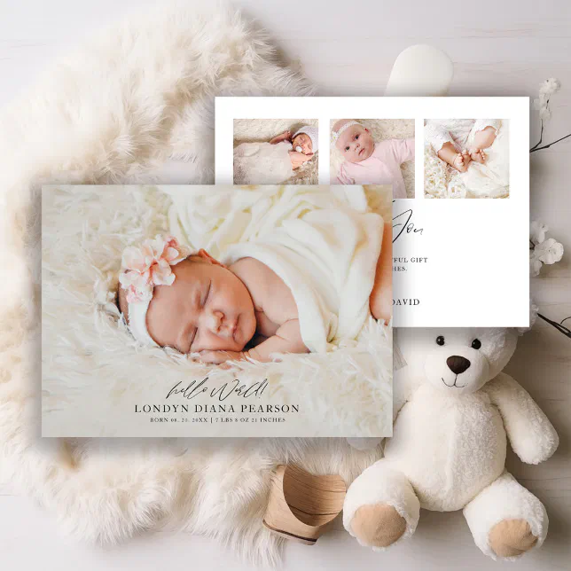 Modern Photo Thank You Newborn Birth Announcement | Zazzle