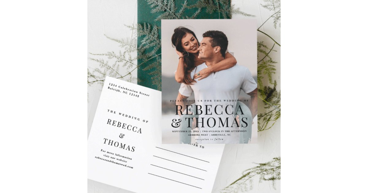 Modern Photo Type Overlay Wedding Invitation Postcard | Zazzle