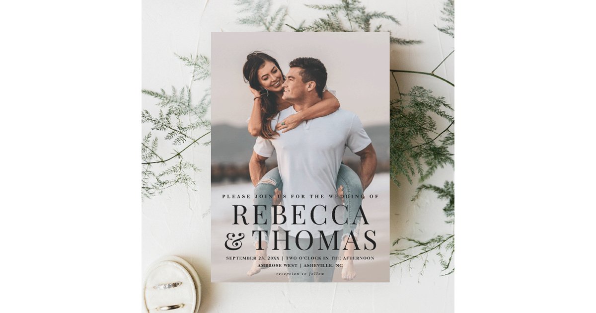 Modern Photo Type Overlay Wedding Magnetic Invitation | Zazzle