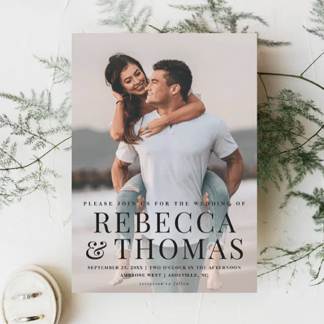 Modern Photo Type Overlay Wedding Magnetic Invitation | Zazzle