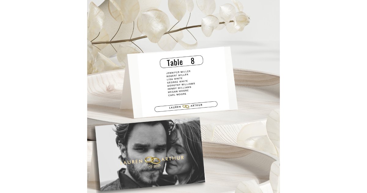 Modern Photo Wedding Guest Names Table Place Card | Zazzle