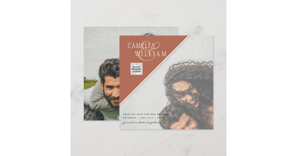 Modern PHOTO Wedding Invite QR CODE RSVP Cinnamon | Zazzle