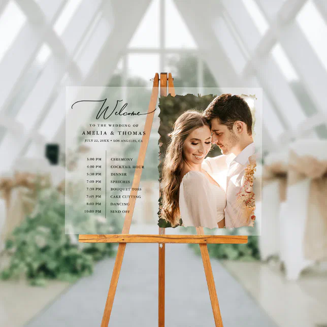 Modern Photo Welcome and Timeline Acrylic Sign | Zazzle