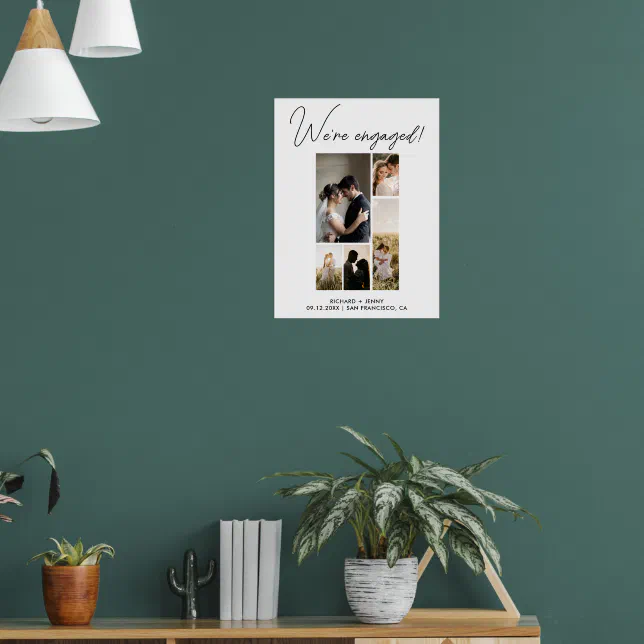 Modern Photo We're Engaged Engagement Party Poster | Zazzle