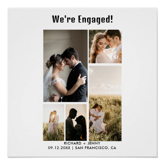Modern Photo We're Engaged Engagement Poster | Zazzle