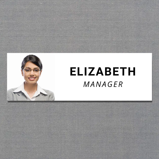 Modern Photo White Name Tag | Zazzle